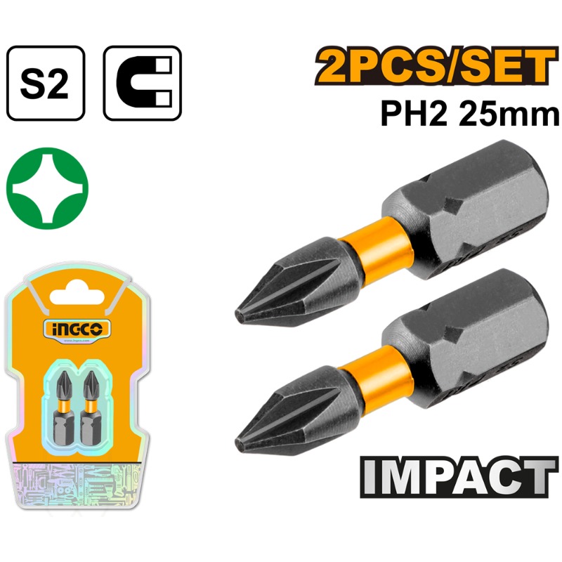 Punta Ingco Impacto Ph2 25mm Jgo.2 Pzs # Sdbim71ph225